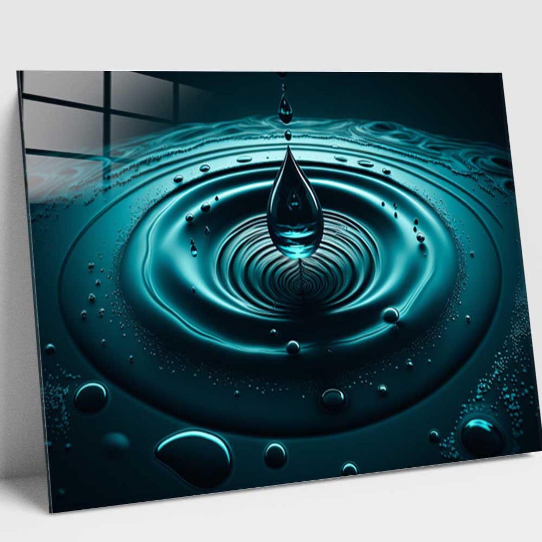 Green Water Drop Tempered Glass Wall Art: Abstract Panoramic Decor - Etsy