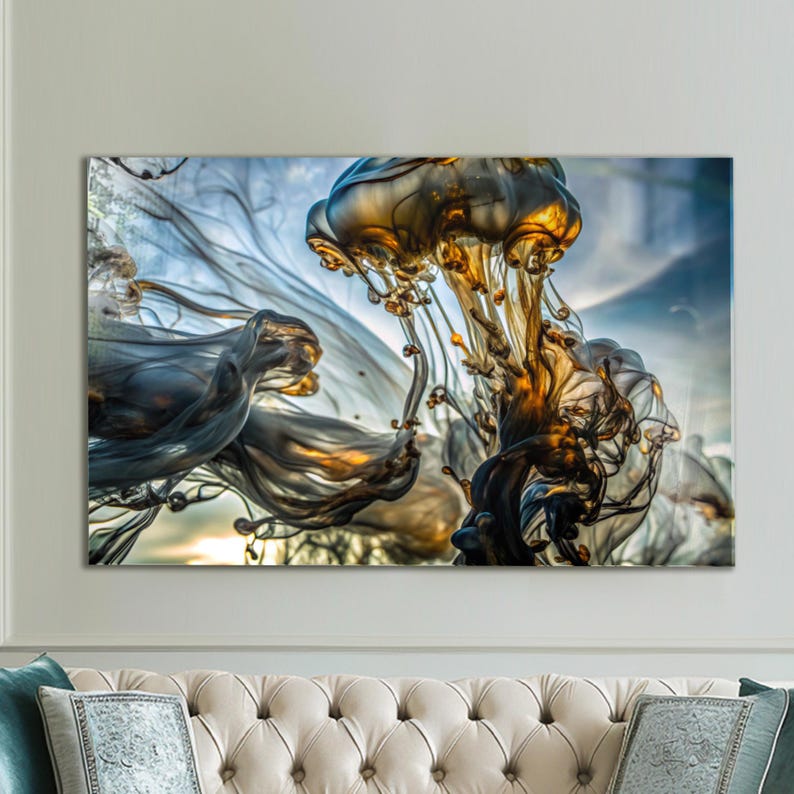 Tempered Glass Wall Art Extra Large Alcohol Ink Wall Art Luxury Black ...
