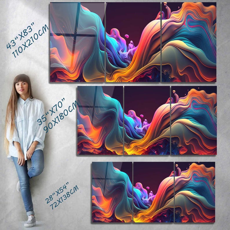 Tempered Glass Wall Art: Abstract Colorful Panoramic - 3 Pieces Wall ...