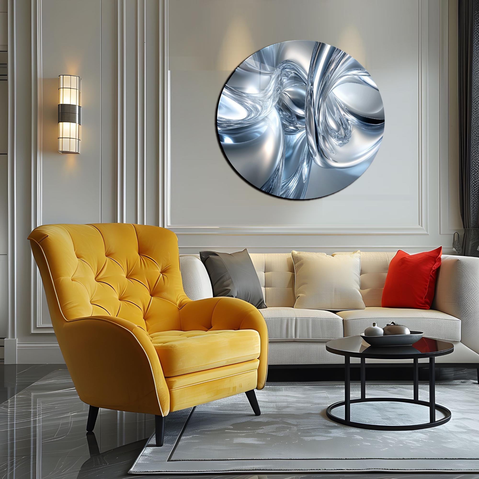 Abstract Silver Tempered Glass Wall Art: Modern Metallic Decor (28"x28 ...