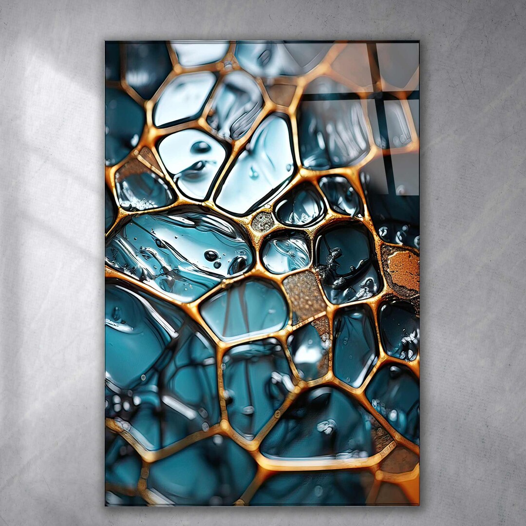 Blue Tempered Glass Wall Art Abstract, Panoramic Wall Art, Extra Large ...
