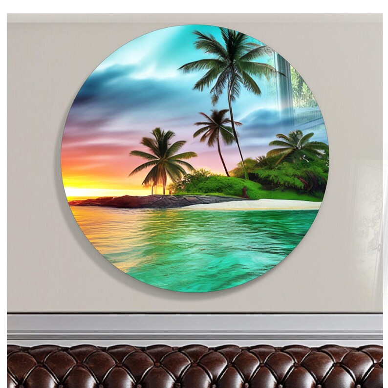 Extra Large Tropical Island Sunset Tempered Glass Wall Art - Ocean ...