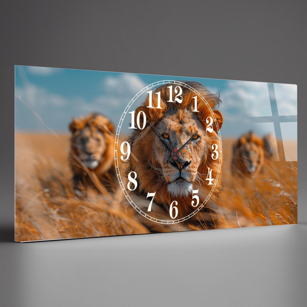 Lion King Tempered Glass Wall Clock,majestic Animal Glass Wall Clock ...