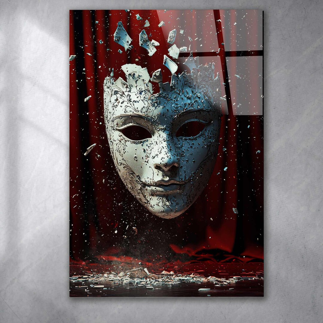 Tempered Glass Wall Art: Shattered Mask Design - Red Panoramic - Etsy