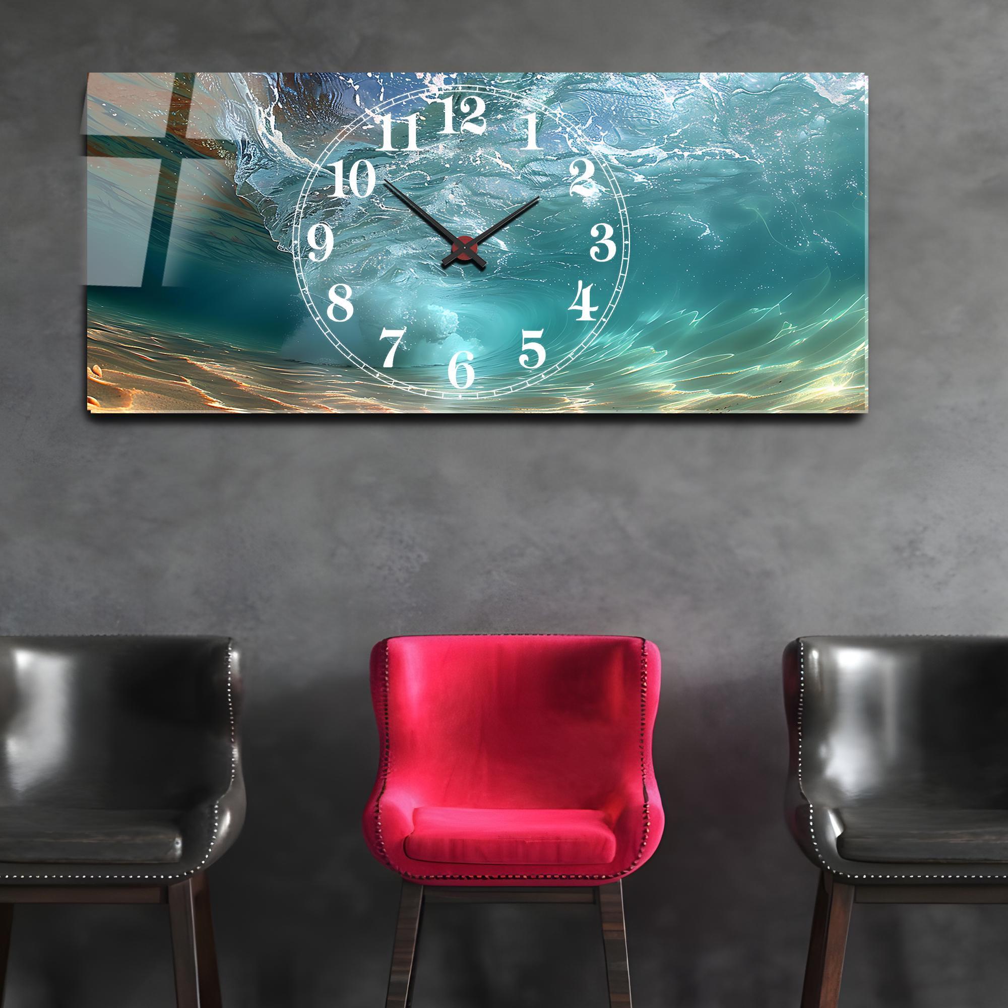 Tempered Glass Under Sea Wall Clock: Abstract Coastal Decor (12x24