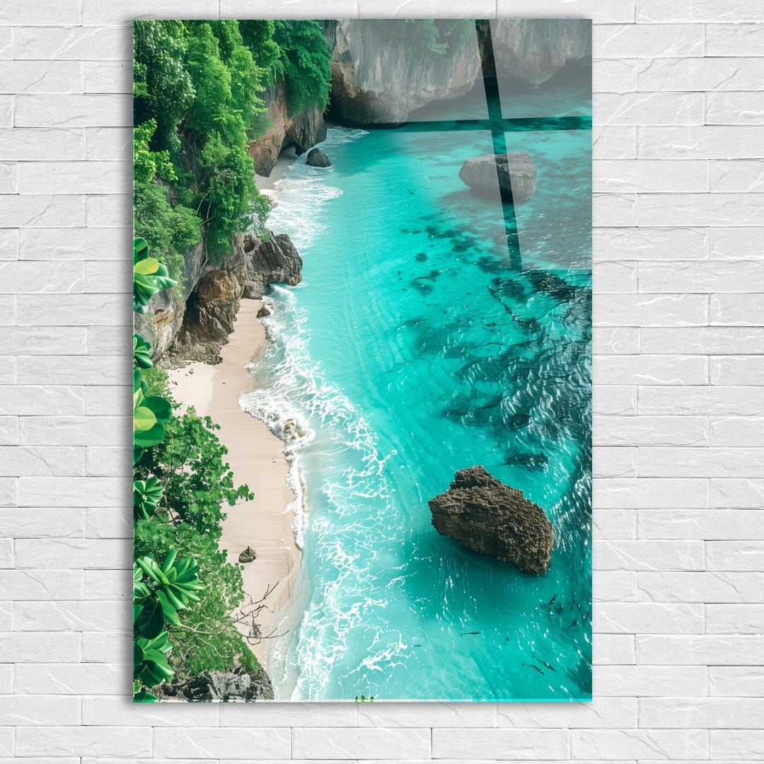 Tempered Glass Wall Art: Tropical Ocean Beach Decor, Coastal Wall ...