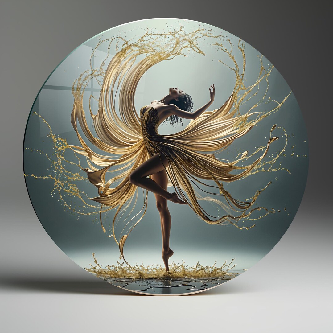 Golden Dancer Tempered Glass Wall Art: Modern Abstract Circle Decor - Etsy