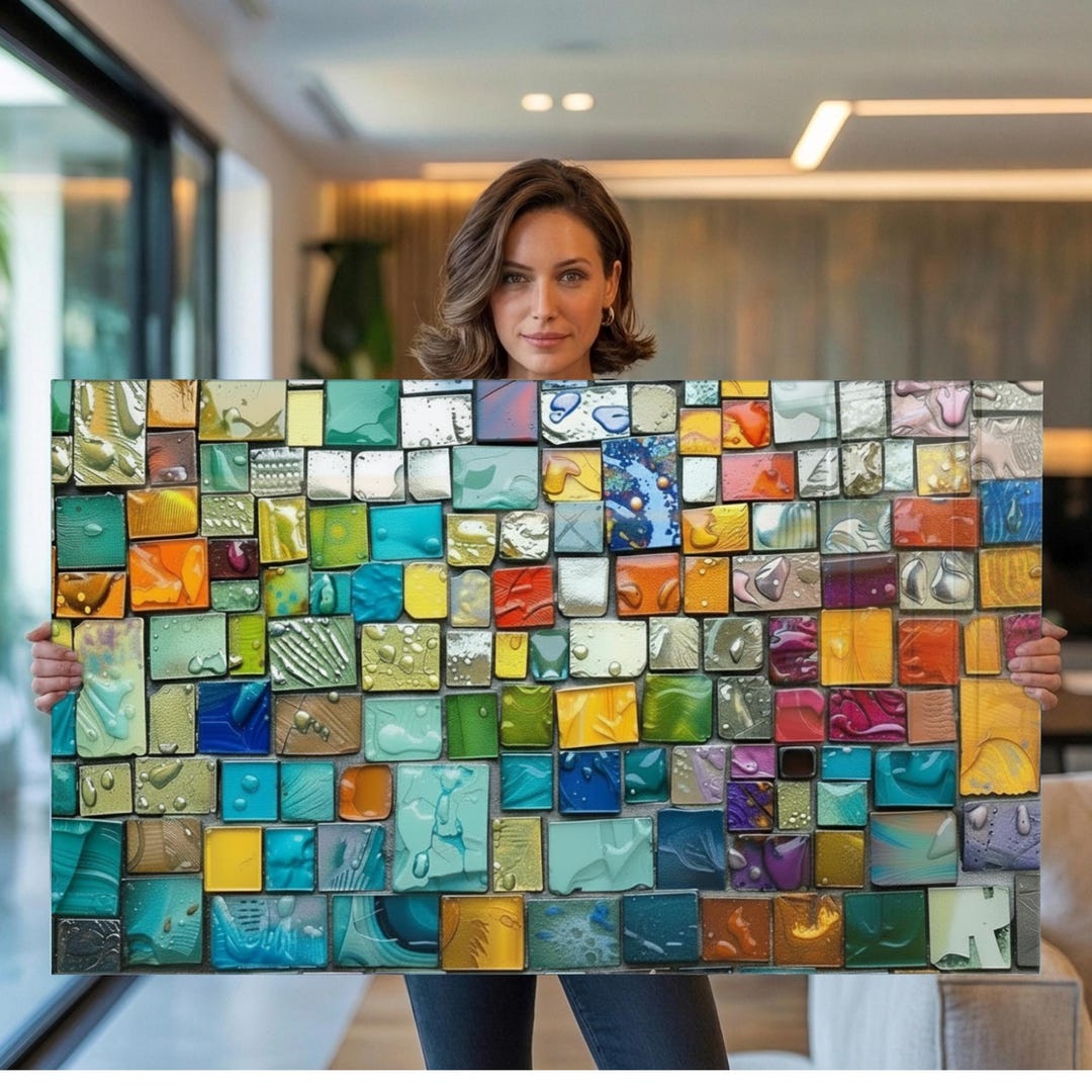 Tempered Glass Wall Art Extra Large Colorful Mosaic Wall Art Abstract ...