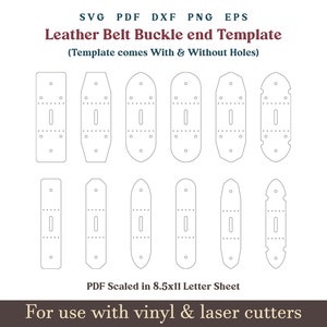 Leather Belt SVG PDF Pattern Svg 6 Designs, Belt Buckle End Template ...