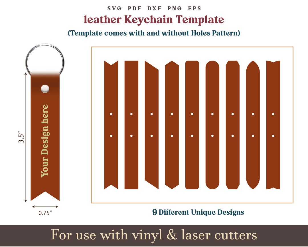 Leather Keychain Svg Pdf Pattern, 9 Set Keyring Name Keychain Template ...