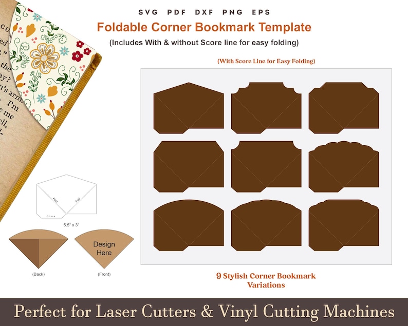 Bookmark Svg, Foldable Corner Bookmarks Template Svg, PDF Printable ...
