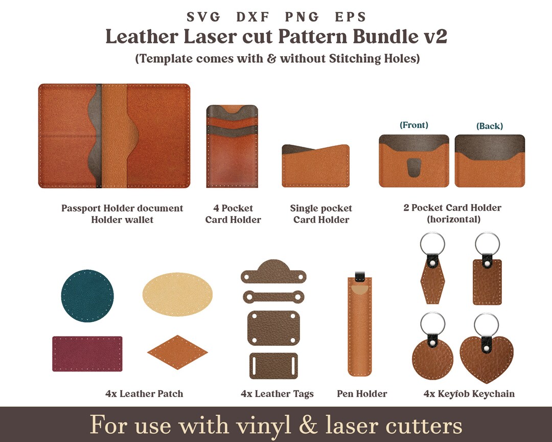 Leather Laser Pattern Svg Cut File Bundle, Leather Keychain Svg ...