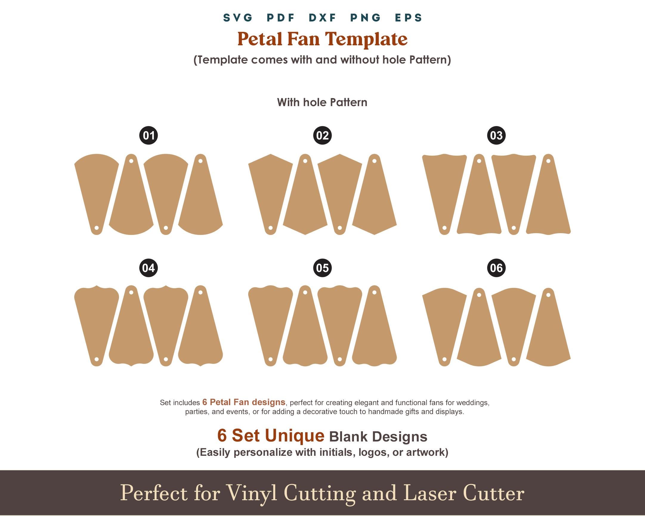 Petal Fan Template Svg, 6 Set Church Wedding Program Fan PDF Pattern ...