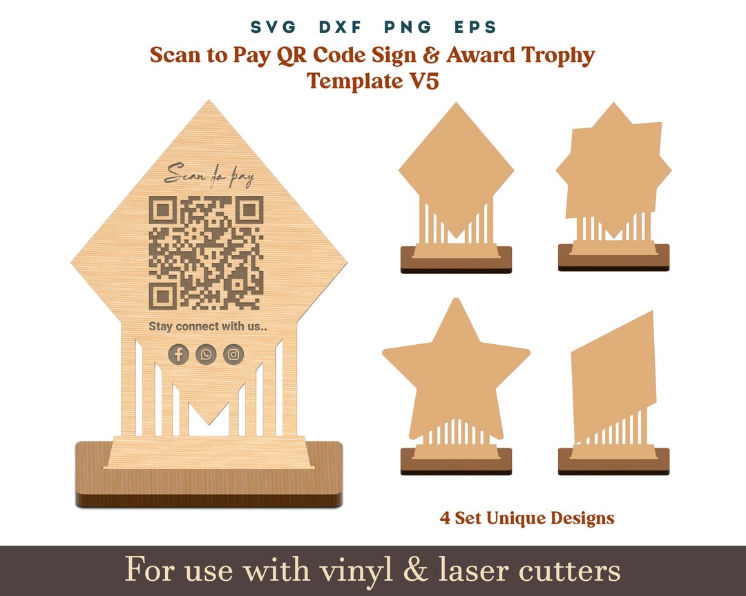 Social Media QR Code Sign SVG, Mini QR Code Sign, Award Trophy Acrylic ...