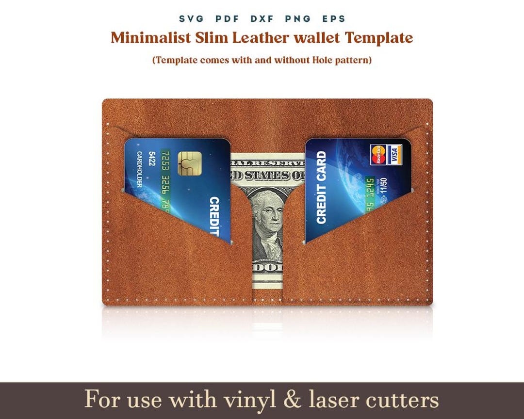 Slim Leather Wallet Svg Template, Beginner Leather Craft Pattern, 2 ...