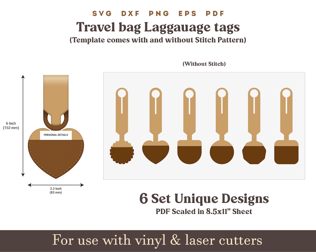 Luggage Tag SVG, Heart Travel Bag Tags Template, Faux Leather Bag Tag ...