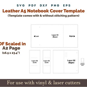 Leather Journal SVG Template, A5 Leather Notebook Cover PDF Pattern ...