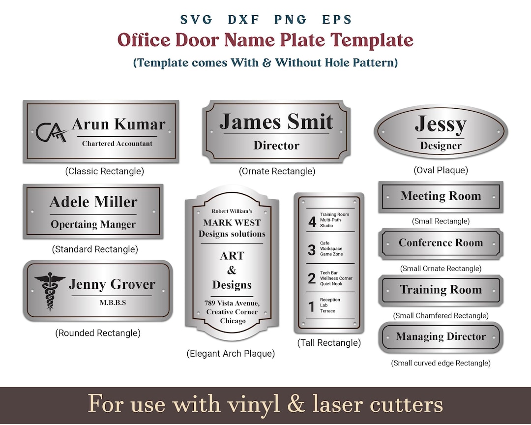 Office Door Name Sign SVG Template, Laser Cut Door Wall Name Plate ...