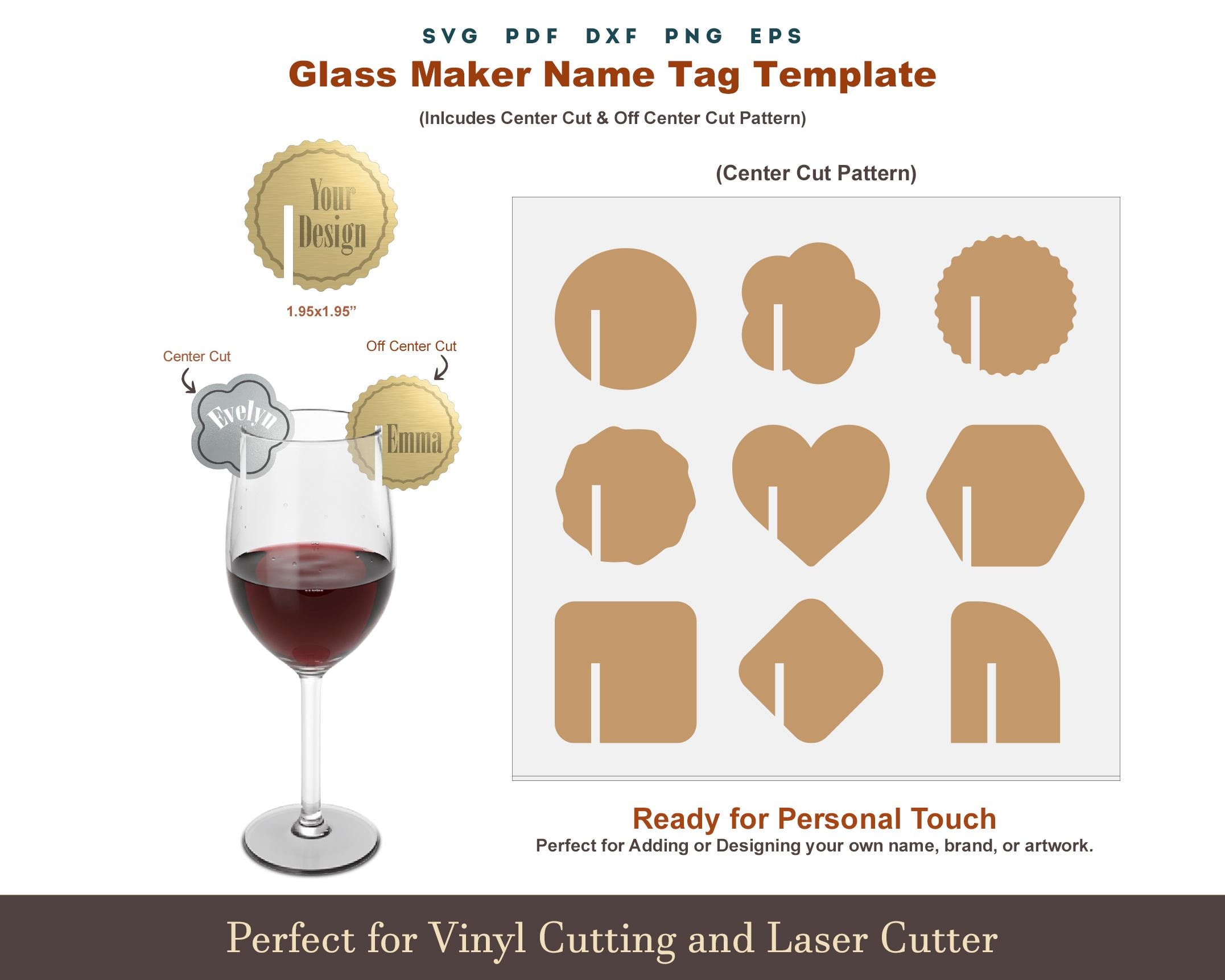 Glass Name Tag Template SVG, Drink Marker Place Card PDF SVG, Wedding ...