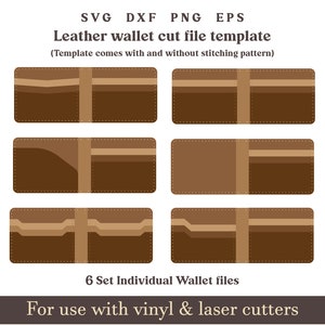 Leather Laser Cut Wallets Svg, 9 Pocket Bifold 6 Set Wallet Svg Pattern ...