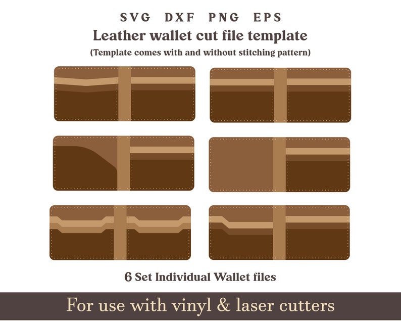 Leather Laser Cut Wallets Svg 9 Pocket Bifold 6 Set Wallet - Etsy