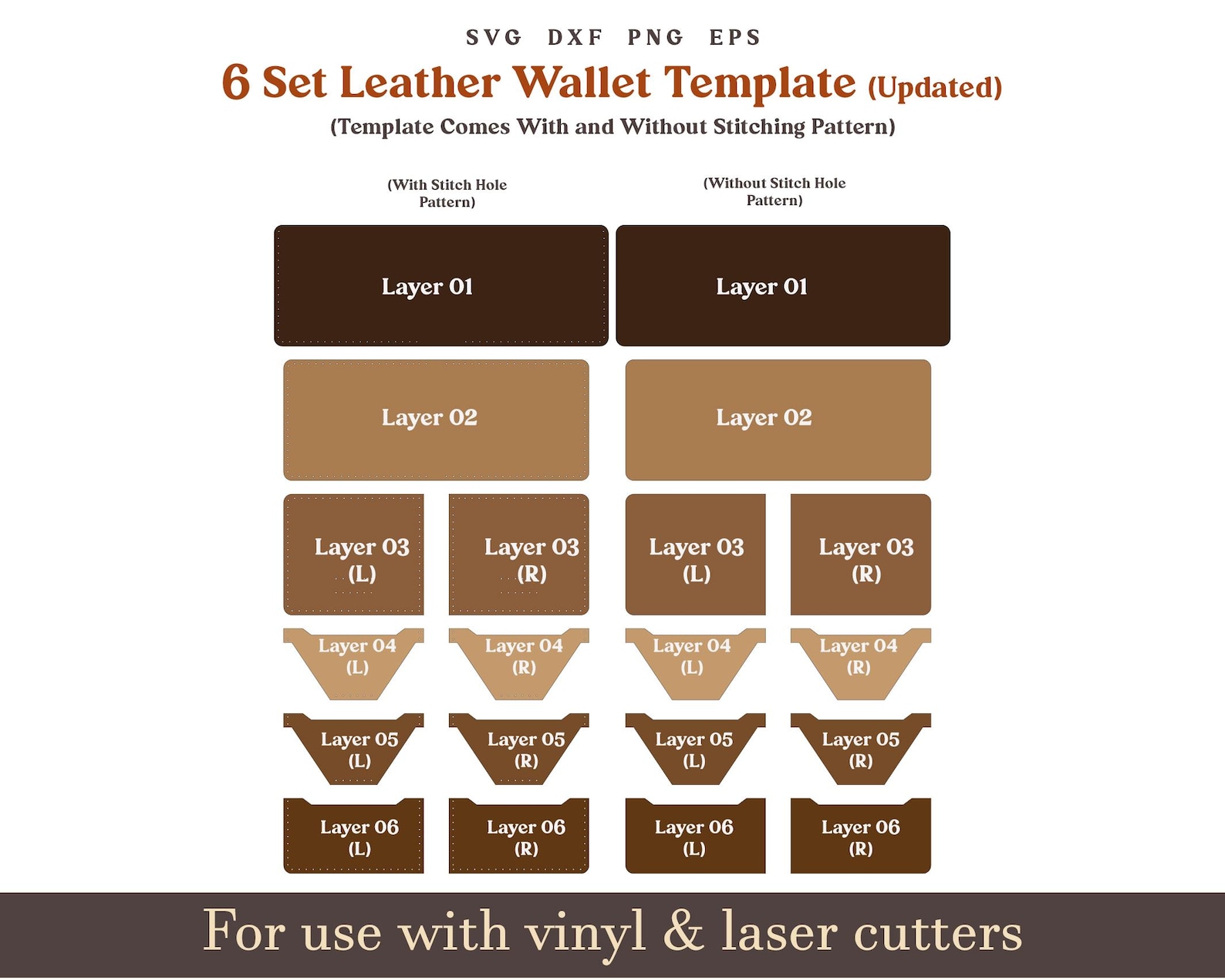 Leather Laser Cut Wallets Svg, 9 Pocket Bifold 6 Set Wallet Svg Pattern ...