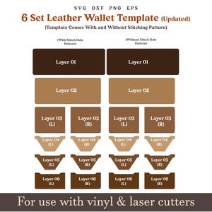 Leather Laser Cut Wallets Svg, 9 Pocket Bifold 6 Set Wallet Svg Pattern ...