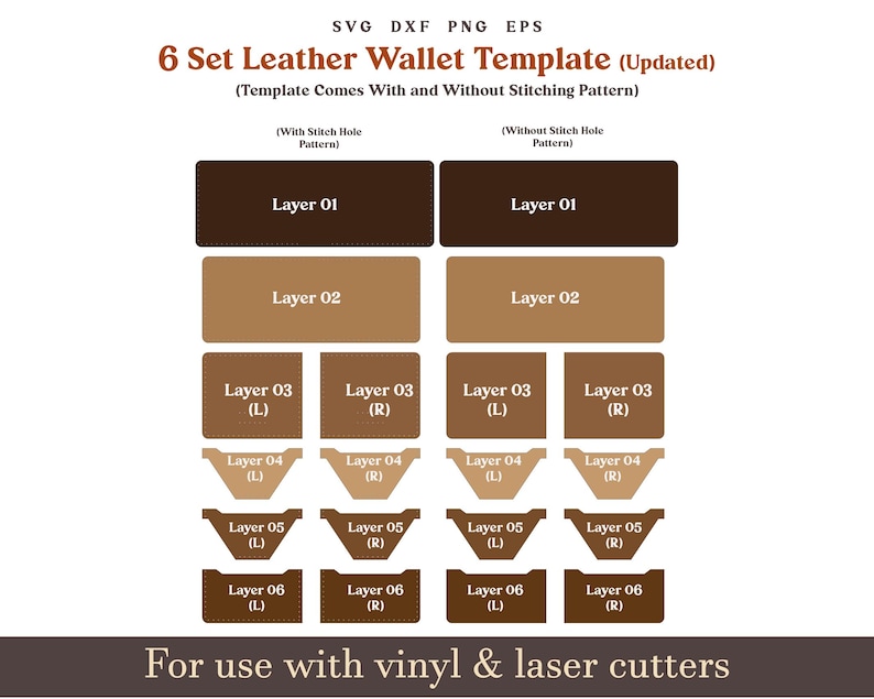 Leather Laser Cut Wallets Svg, 9 Pocket Bifold 6 Set Wallet Svg Pattern ...