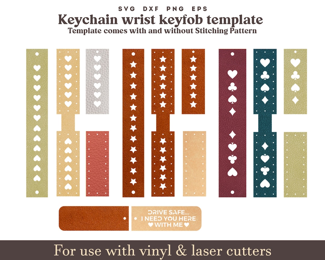 Leather Keychain SVG, Wristlet Key Fob Cut Template Leather Keychain ...