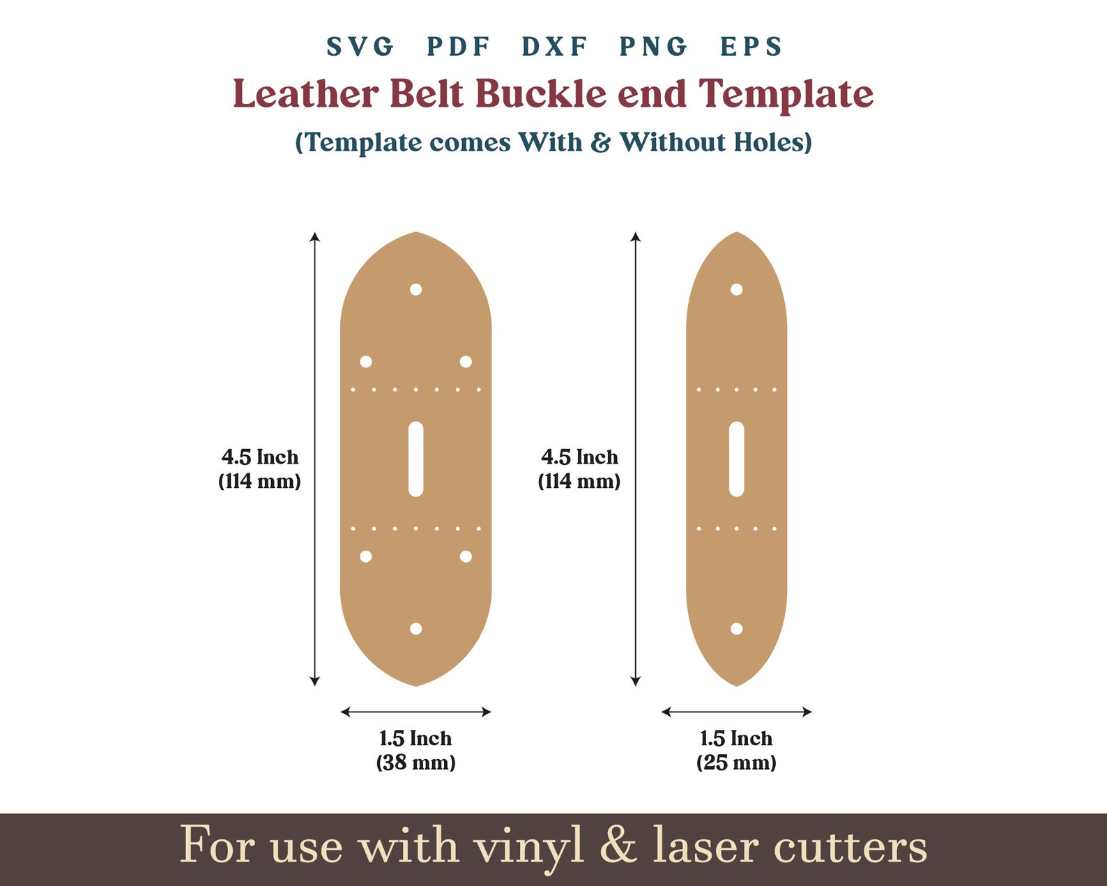 Leather Belt SVG PDF Pattern Svg 6 Designs, Belt Buckle End Template ...