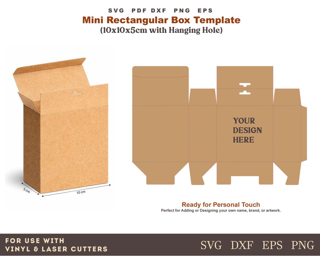 Mini Rectangle Box Template SVG, 10cm Cardboard Box Patter, Cricut ...