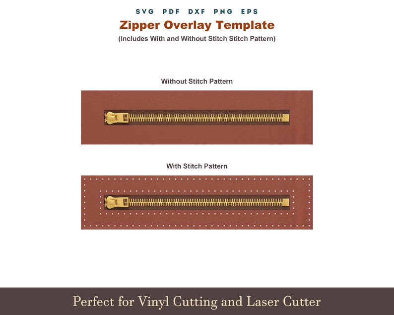 Zipper Overlay Template SVG, Leather Zipper Overlay Pattern. 9 Set ...
