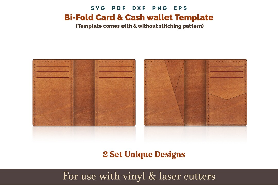 Leather Wallet SVG Template, 2 Set Card & Cash Bi Fold Wallet Svg ...