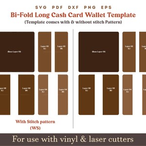 Leather Wallet Svg, Bi-fold Leather Long Cash Card Wallet Template, PDF ...