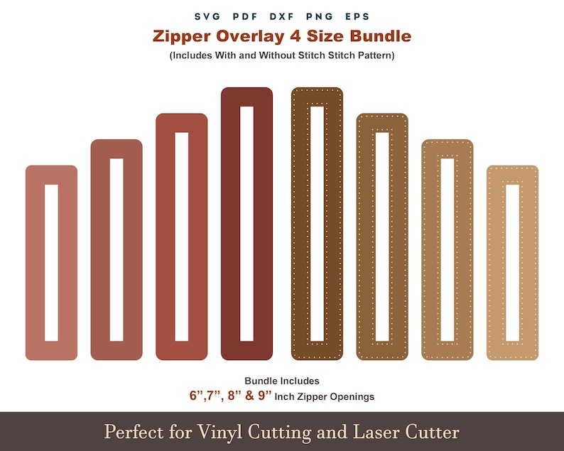 Leather Zipper Overlay Template SVG, 9 Set PDF Zipper Cover Pattern ...