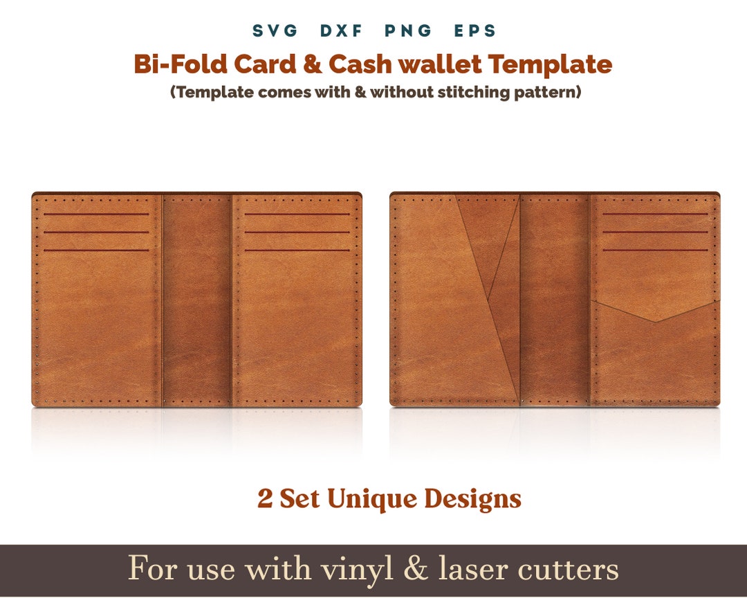 Leather Wallet SVG Template, 2 Set Card & Cash Bi Fold Wallet Svg ...