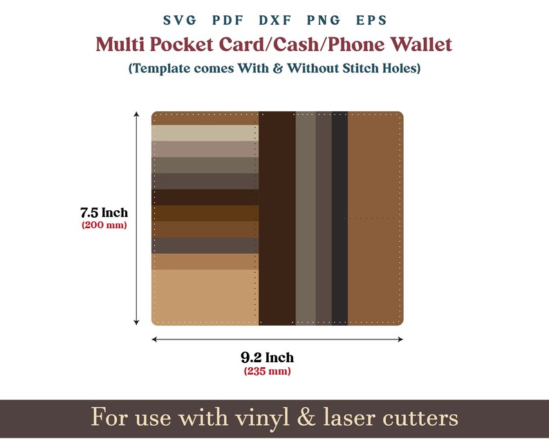Leather Laser Cut Wallet Svg, PDF Multi Pocket Vertical Wallet Template ...