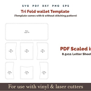 Leather Wallet SVG Template, Tri Fold Wallet Svg Pdf Pattern With ...