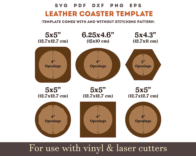 Leather Coaster Template SVG PDF Leather Coaster Pattern - Etsy