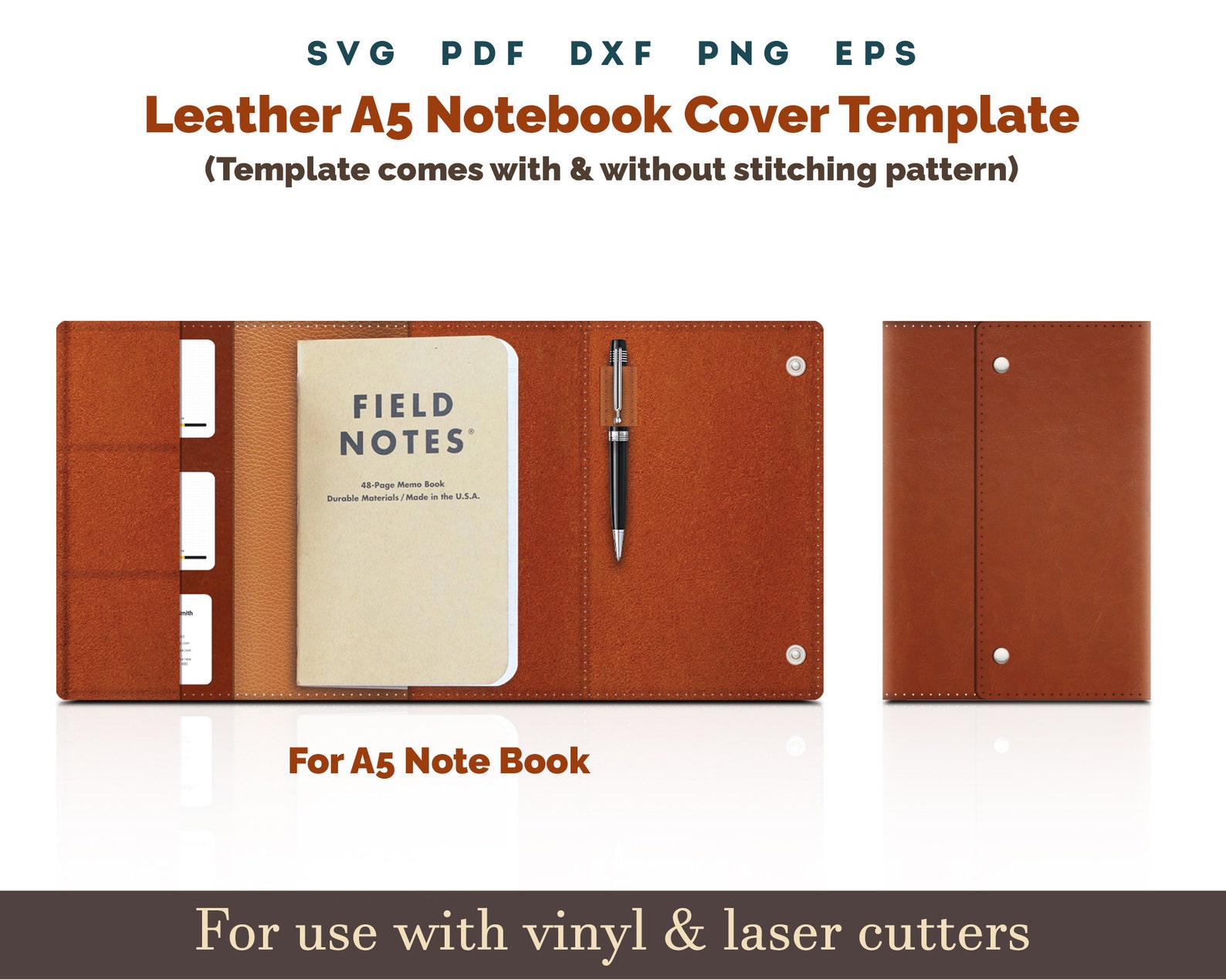 Leather Journal SVG Template, A5 Leather Notebook Cover PDF Pattern ...