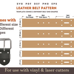 Leather Belt PDF Pattern Svg 5 Different Size Belt End Template SVG ...