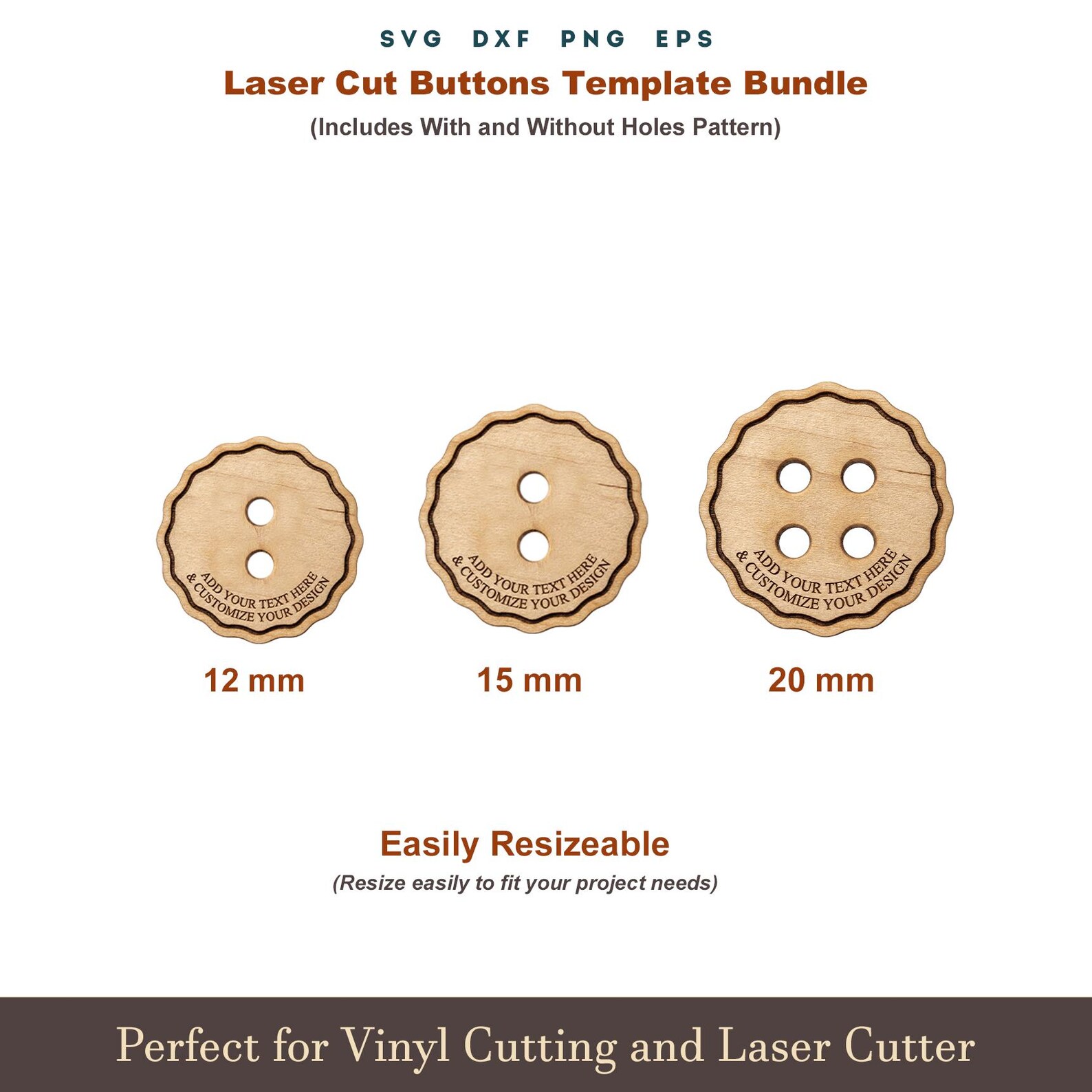 Buttons SVG Template for Laser Cutting, 9 Style Wooden Button Patterns ...