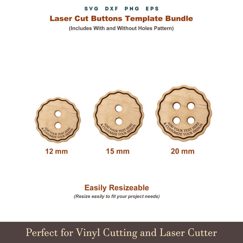 Buttons SVG Template for Laser Cutting, 9 Style Wooden Button Patterns ...