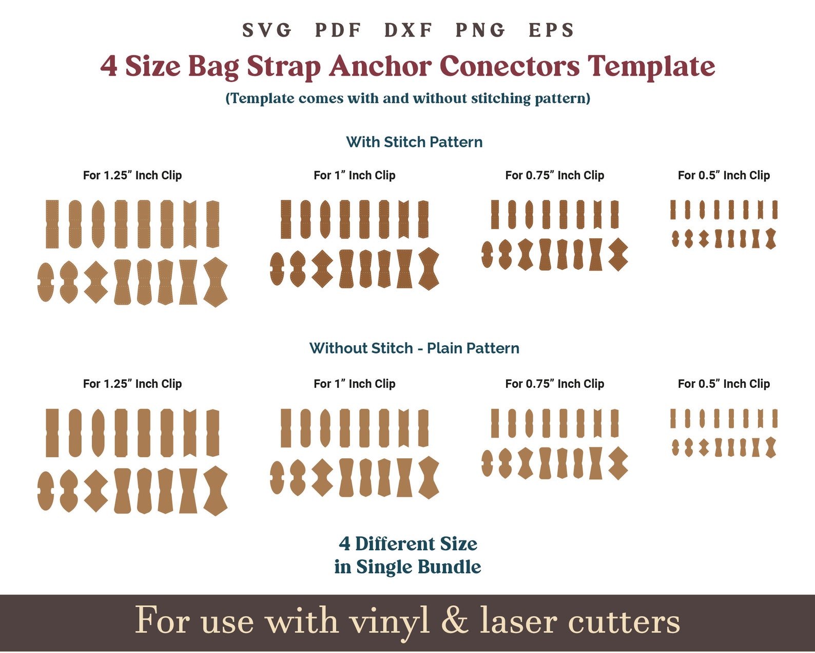 Strap Connector SVG PDF Template, 0.5" to 1.25" Bag Strap End Anchor ...