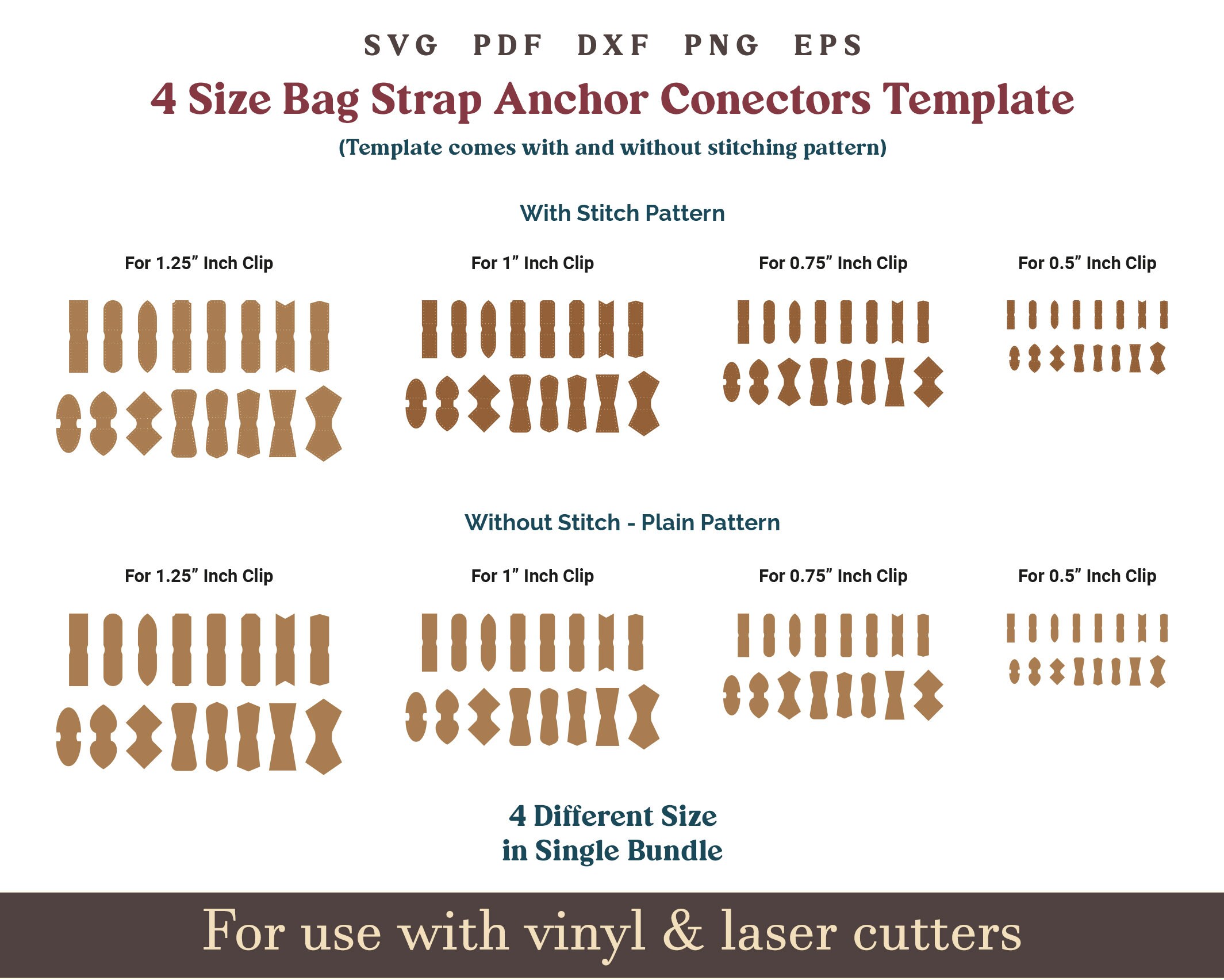 Strap Connector SVG PDF Template, 0.5" to 1.25" Bag Strap End Anchor ...
