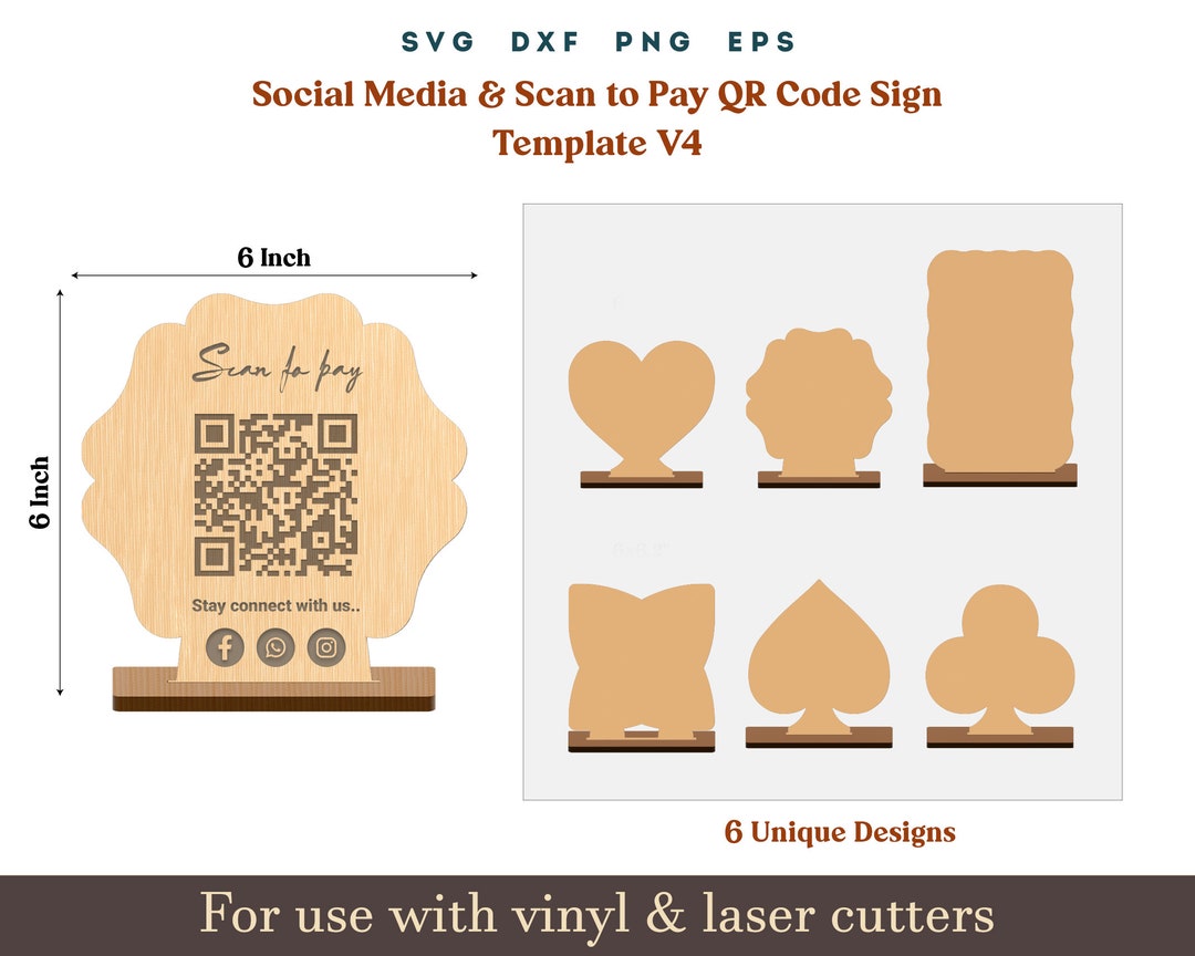 Qr Code Social Media Sign Svg, Scan to Pay Acrylic Wooden Display Stand ...