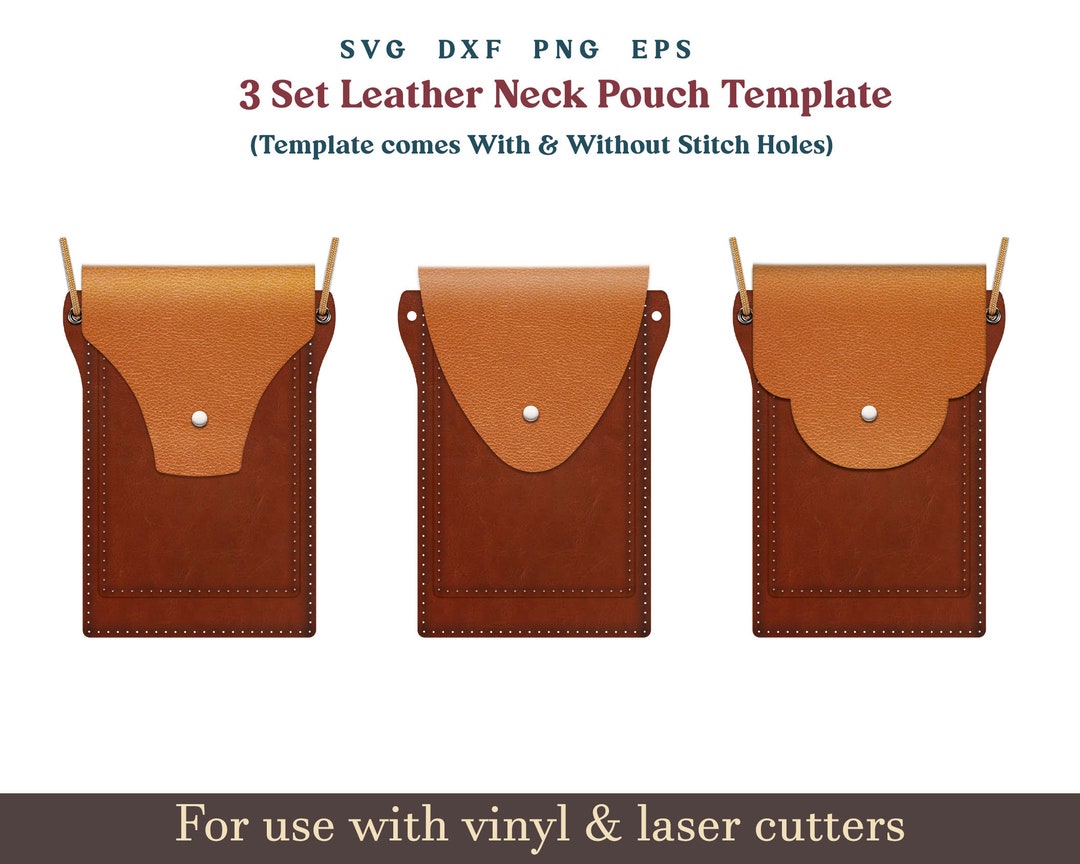Leather Neck Pouch SVG Template, Leather Cellphone Pouch Pattern With ...