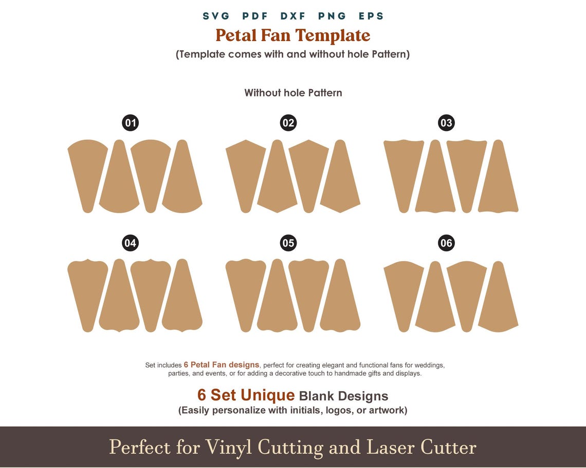 Petal Fan Template Svg, 6 Set Church Wedding Program Fan PDF Pattern ...