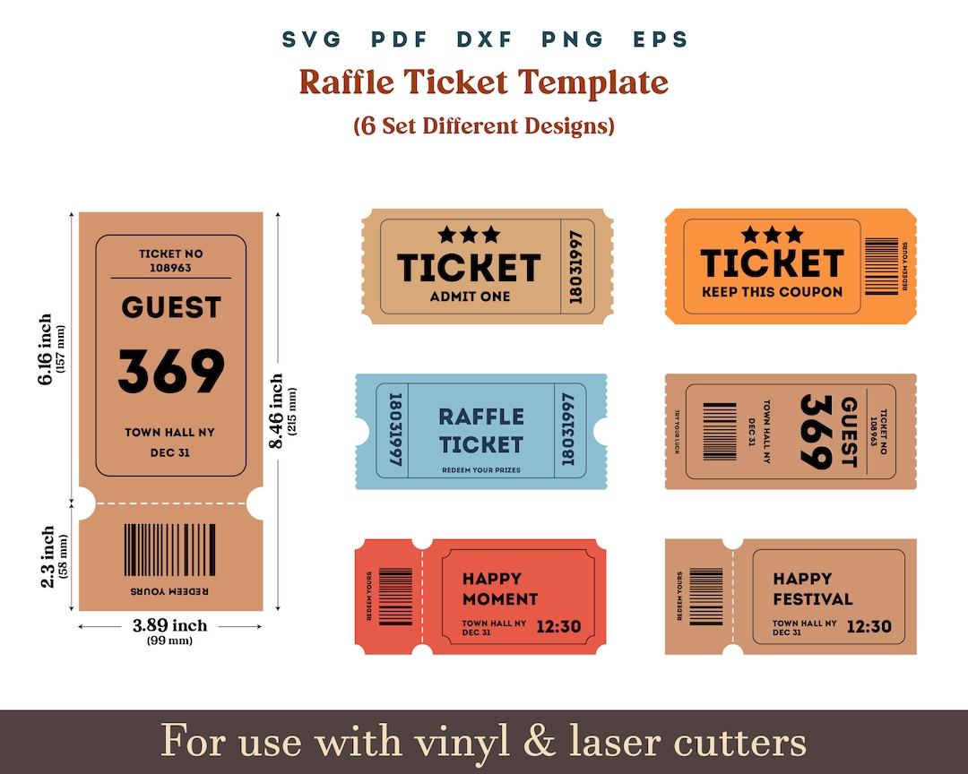 Raffle Ticket Svg, Raffle Ticket PNG PDF Template, Retro Ticket SVG Png ...