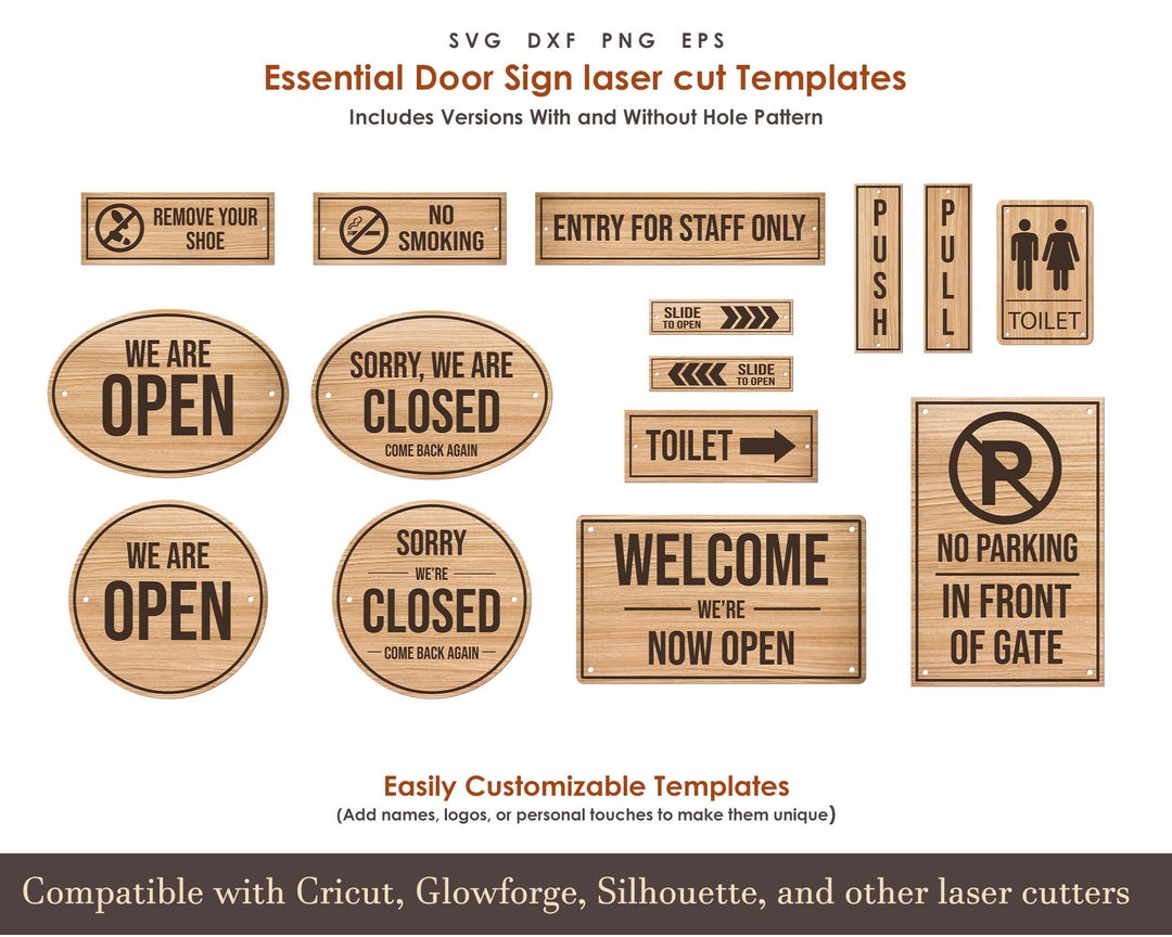 Essential Door Sign SVG Laser Cut Template, House Office Shop Wooden ...